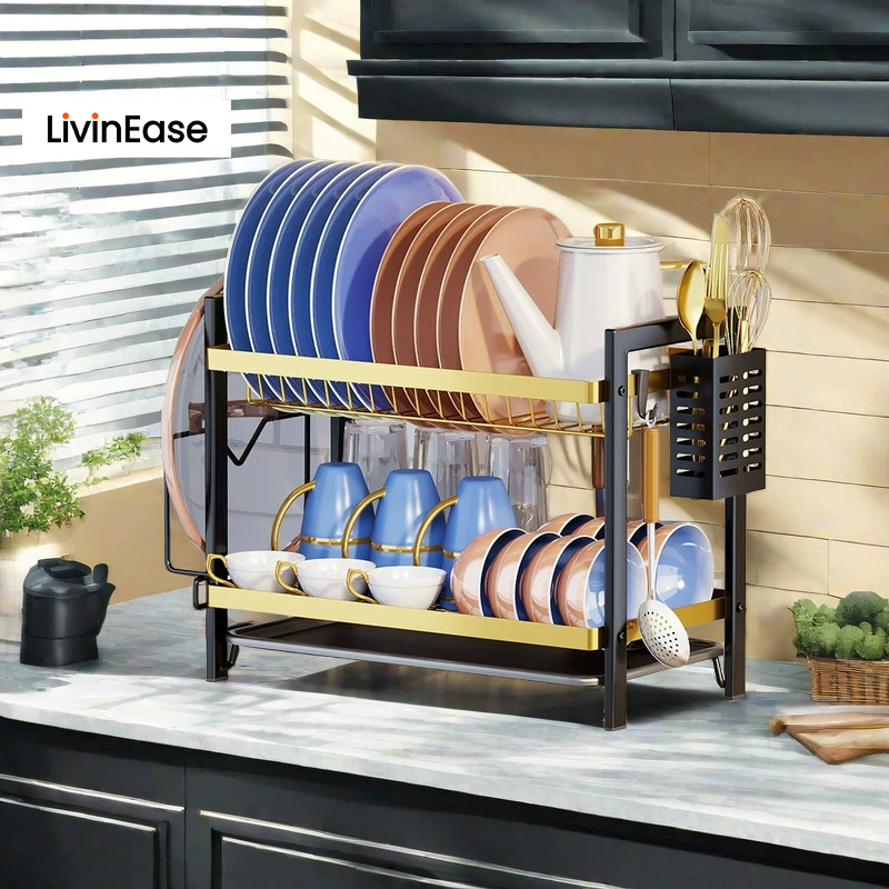 LivinEase 2/3-Tier Dish Drainer Dish Drying Rack Kitchen Rack Plate ...