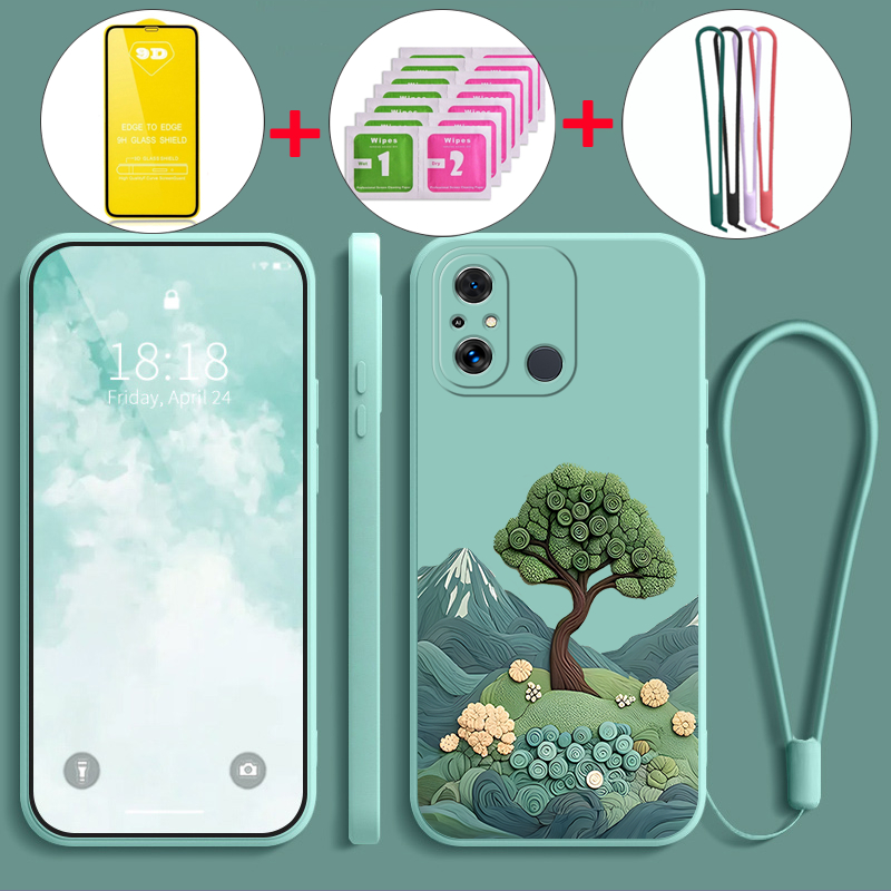 With Tempered Glass Case for redmi 12C 5g phone casing Softcase Liquid ...