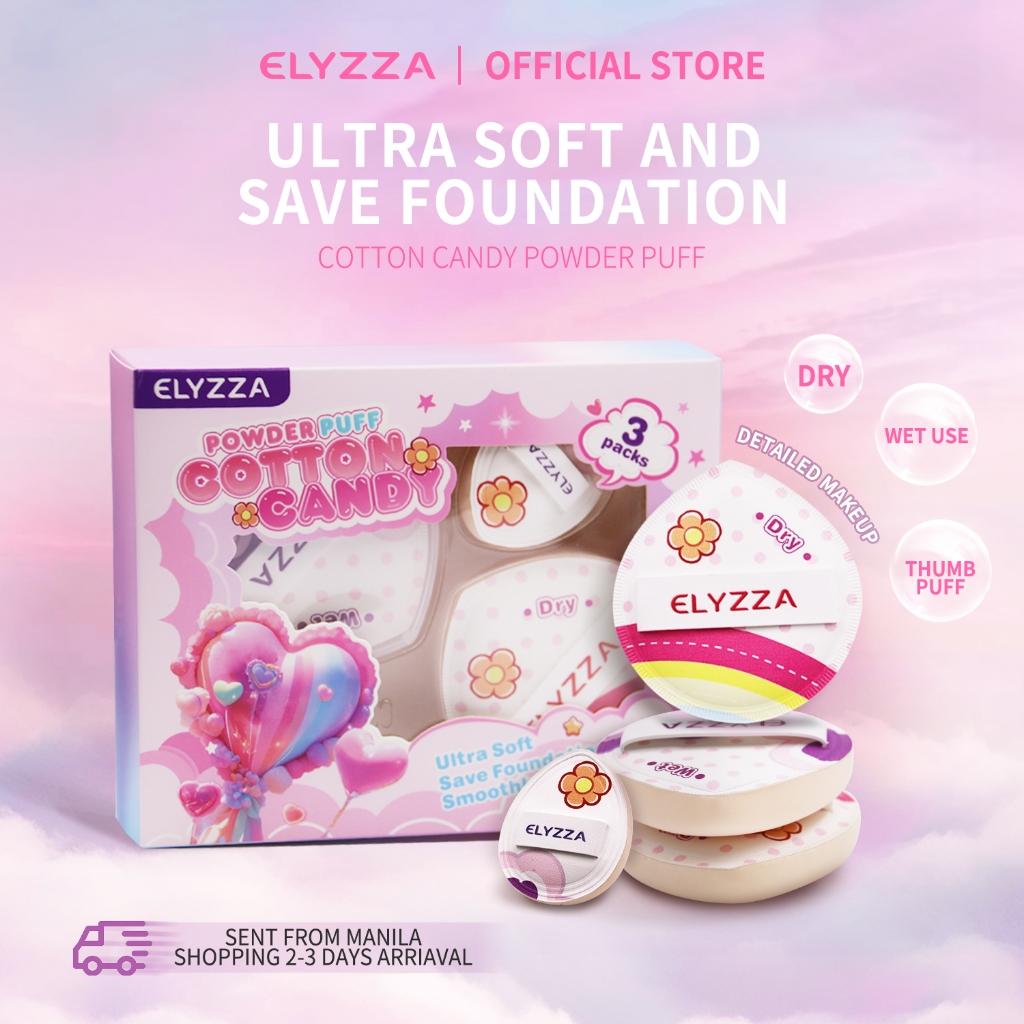 [Sent From Manila] Elyzza Cotton Candy Puff Set: 1 Dry Puff, 1 Wet Puff ...