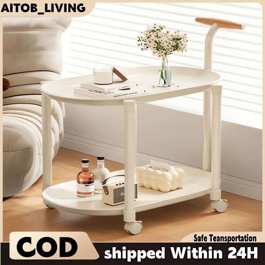 Cream air floor storage cart Removable sofa storage rack with wheels ...