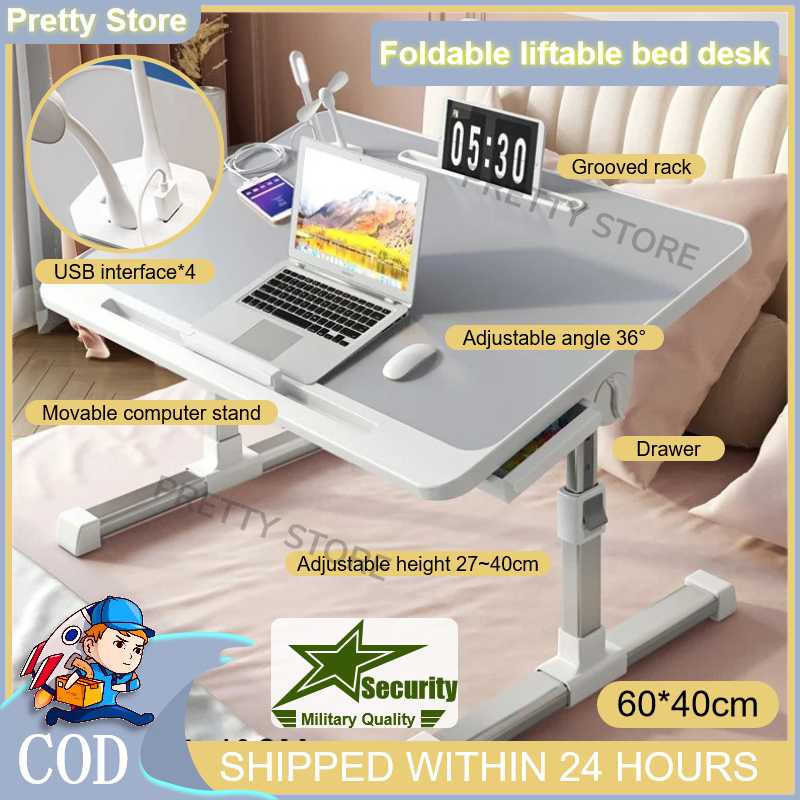 60cm Bedside Table adjustable angle & height with USB interface folding ...