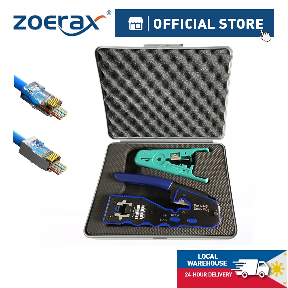 ZoeRax RJ45 Pass Through Crimp Tool Kit Ethernet Crimper Cat5 Cat5e ...