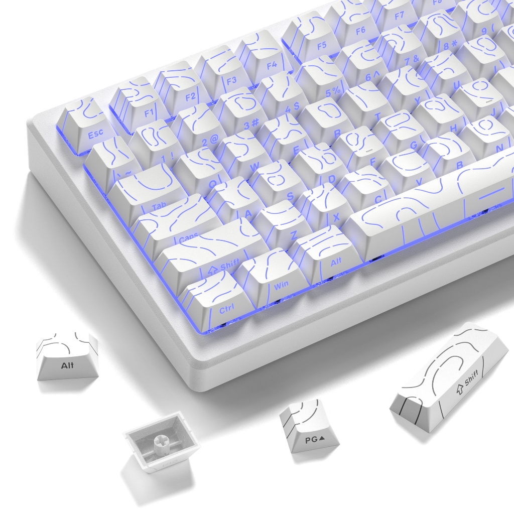 Womier 97 Keys Topographic Shine-Through Cherry Profile Keycaps Set PBT ...