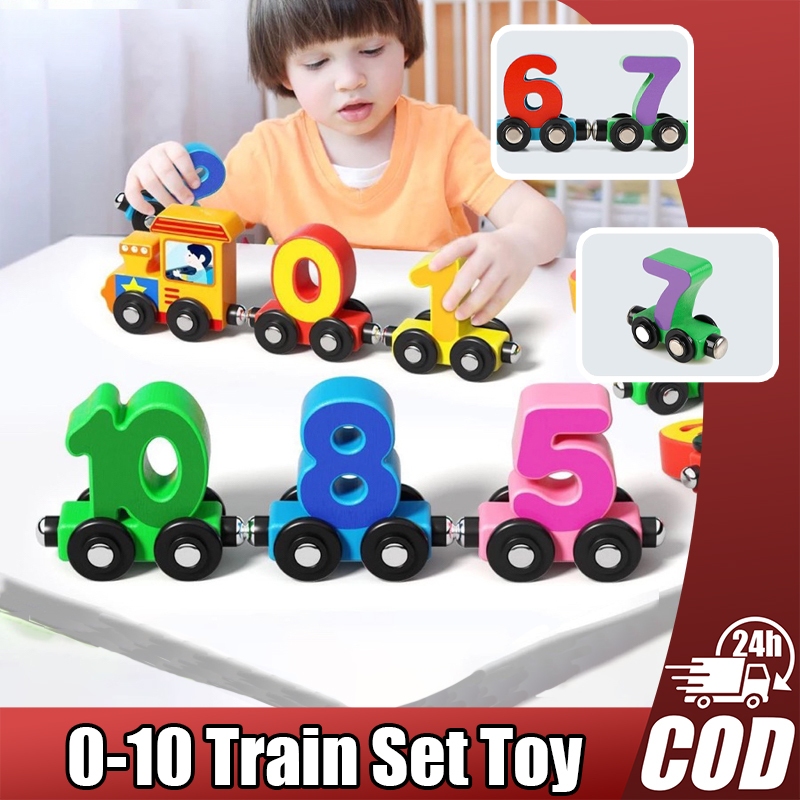 12 PCS Wooden Train Toy Wooden Magnetic Number Train Set,Number Wheel ...