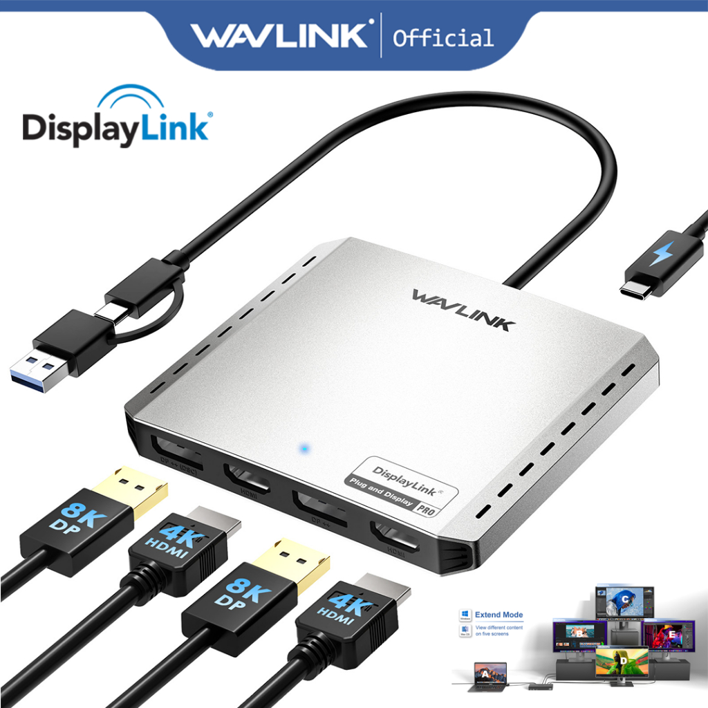 WAVLINK Quad 4K Dual 8K Universal Display Adapter with DisplayLink ...