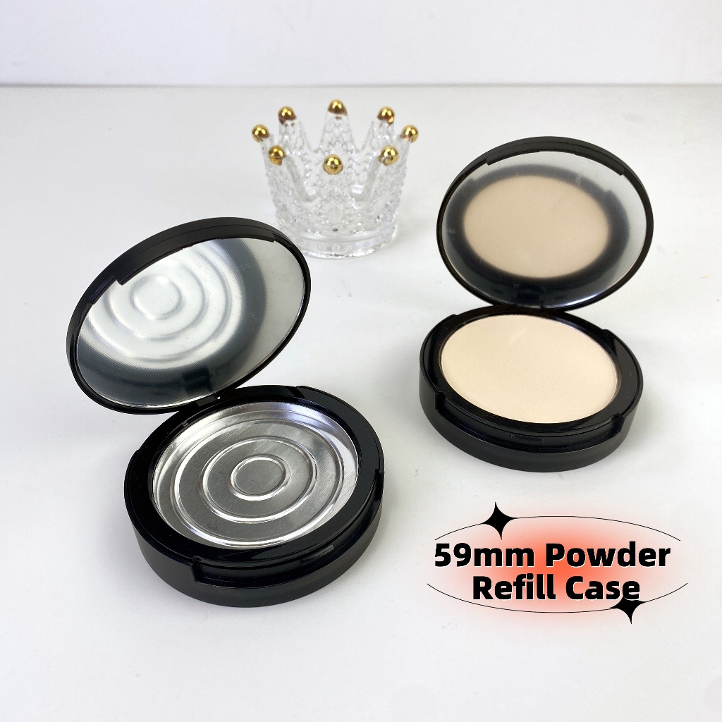 59mm Round Thin Powder Refill Case - Black Dual-Layer Puff Storage ...