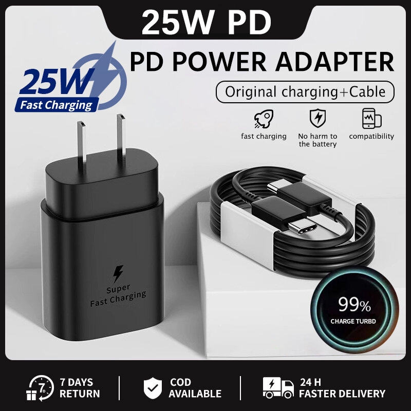 (Free) For Samsung 25W Type C to Type C 3A Super Fast Charging Wall Charger PD 3.0 Adapter ...