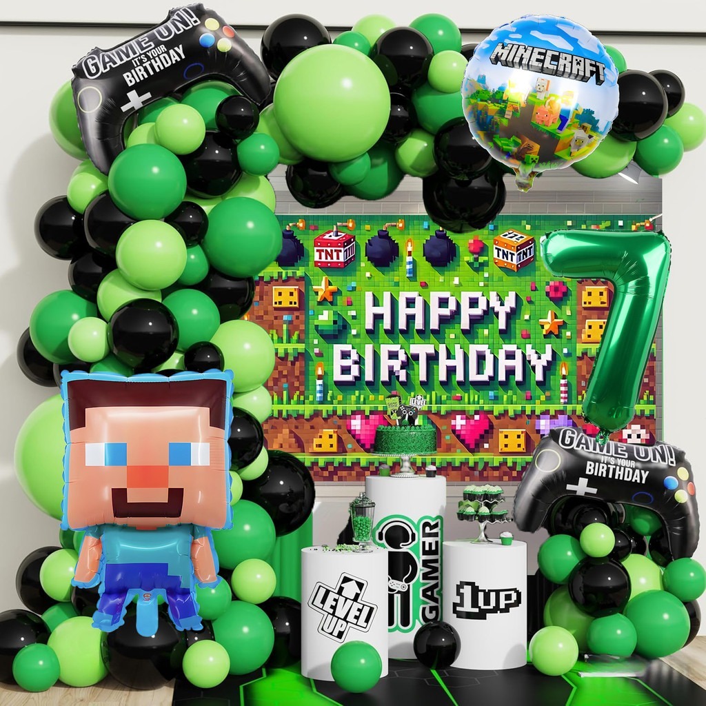 Minecraft Theme Balloon Arch Garland Kit Green Black Boy Kids Game On ...