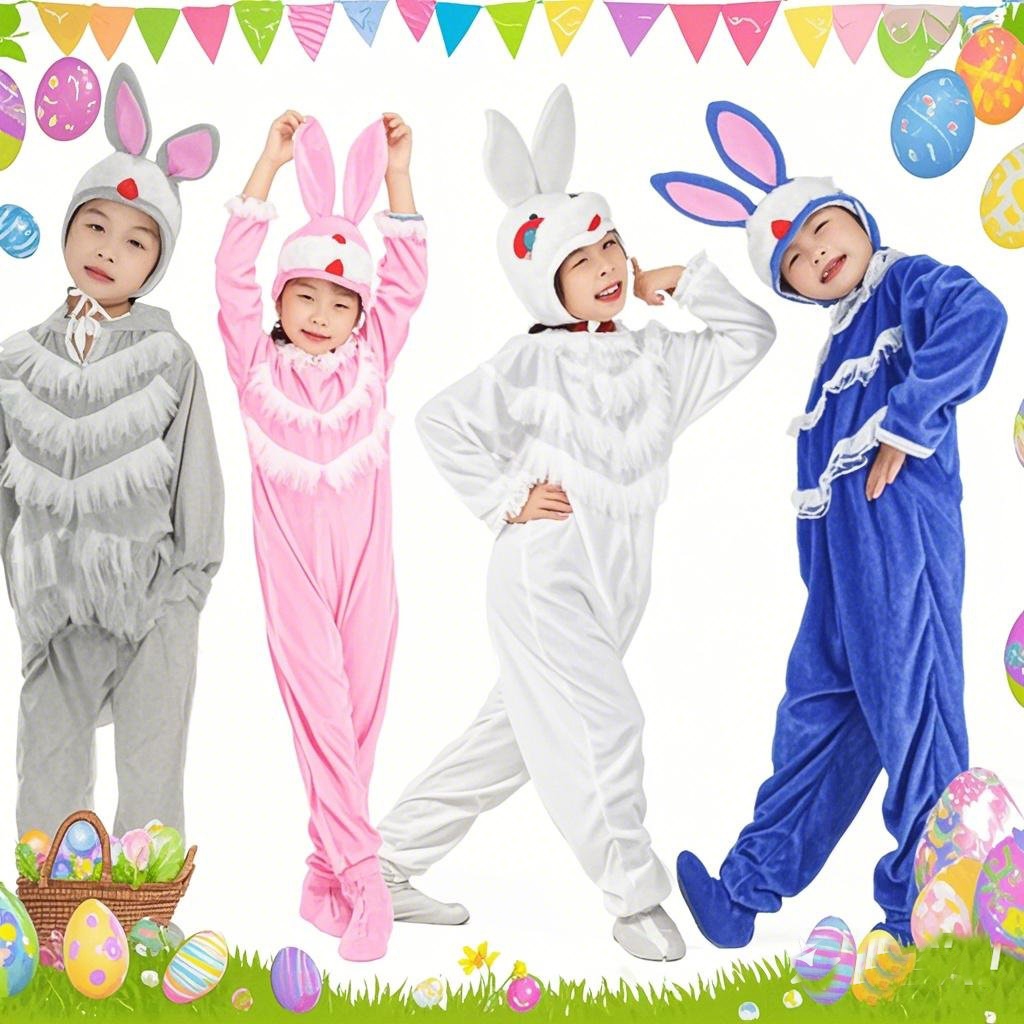 Easter Bunny Cosplay Costume for Kids Girl Full Bodysuit + Hood + Foot ...