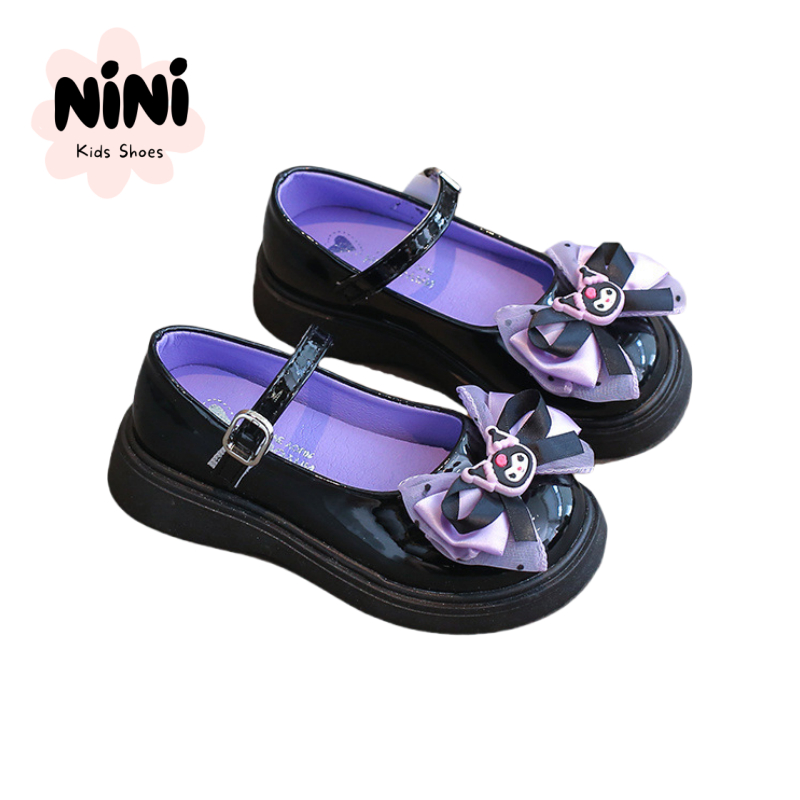 NINI Kuromi Black Shoes For Kids Girls Casual Flats Leather Loafers ...