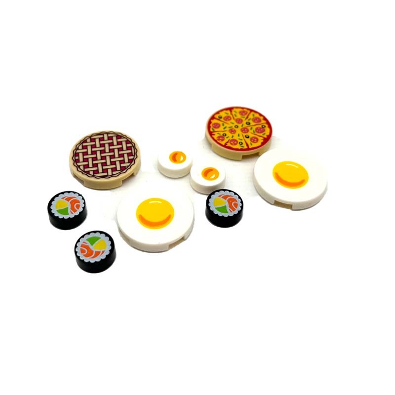 5pcs MOC Building Blocks DIY Printed Pizza Egg Pattern Bricks Kitchen ...