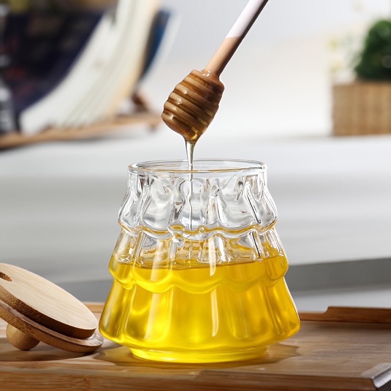 Ins Style Triangular Conical Glass Honey Storage Jar with Wooden ...