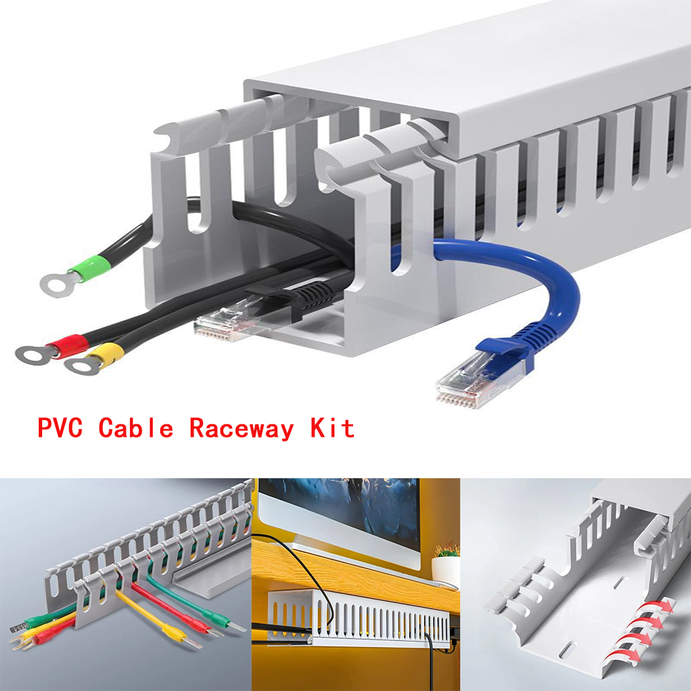 1 PCS PVC Cable Raceway Kit Management System With Cover On-Wall Cable ...
