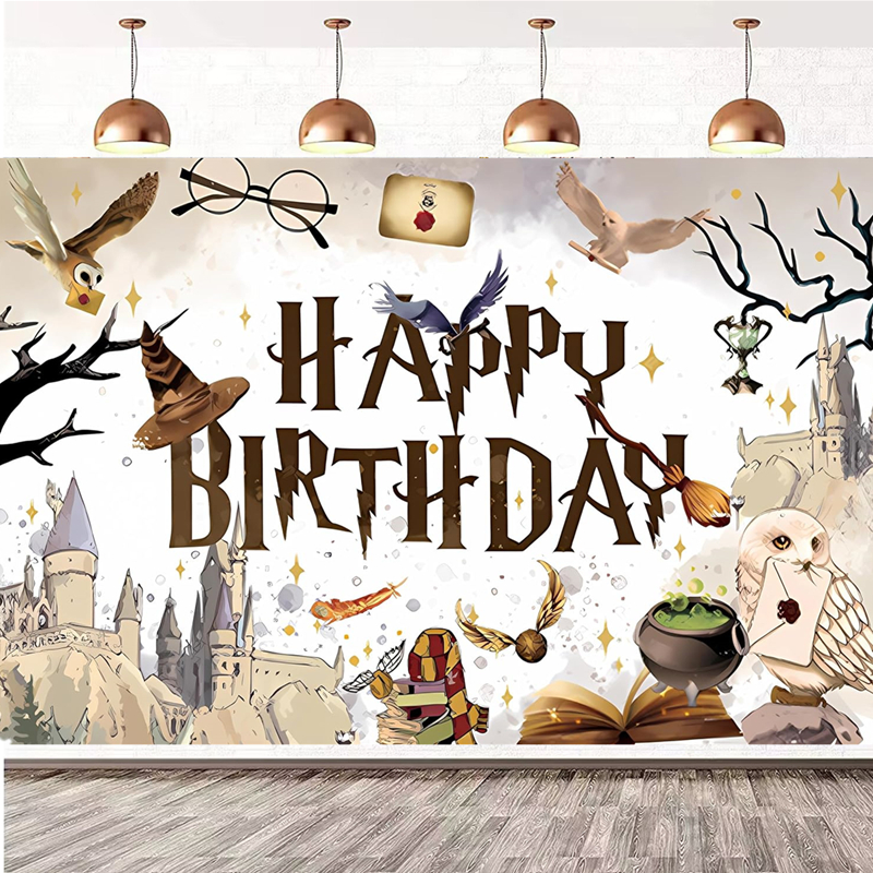 Wizard Happy Birthday Backdrop Magic Party Background Banner for Harry ...