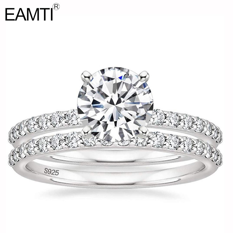 EAMTI 1.25CT 925 Sterling Silver Bridal Ring Sets Round CZ Engagement ...