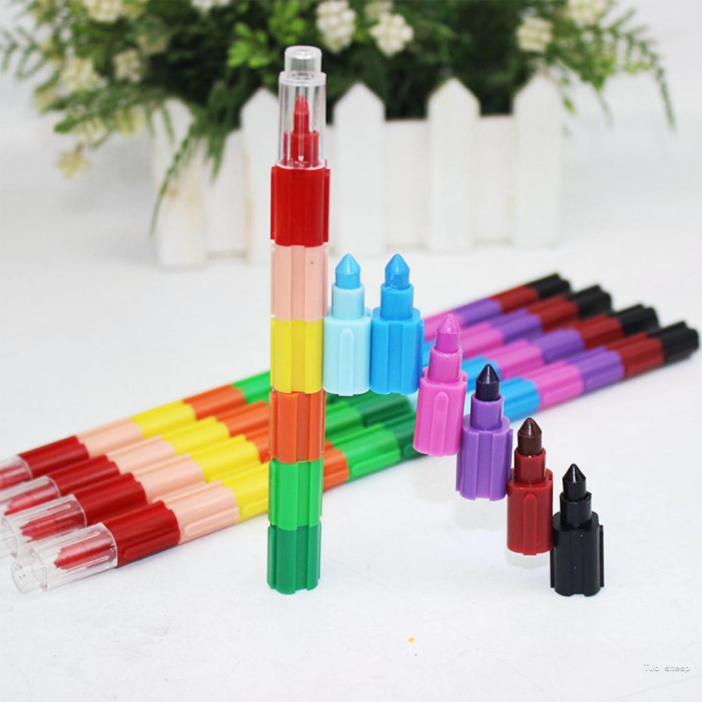 Creative Building Block Coloring Can Assemble 12 Colors Crayons Oil ...