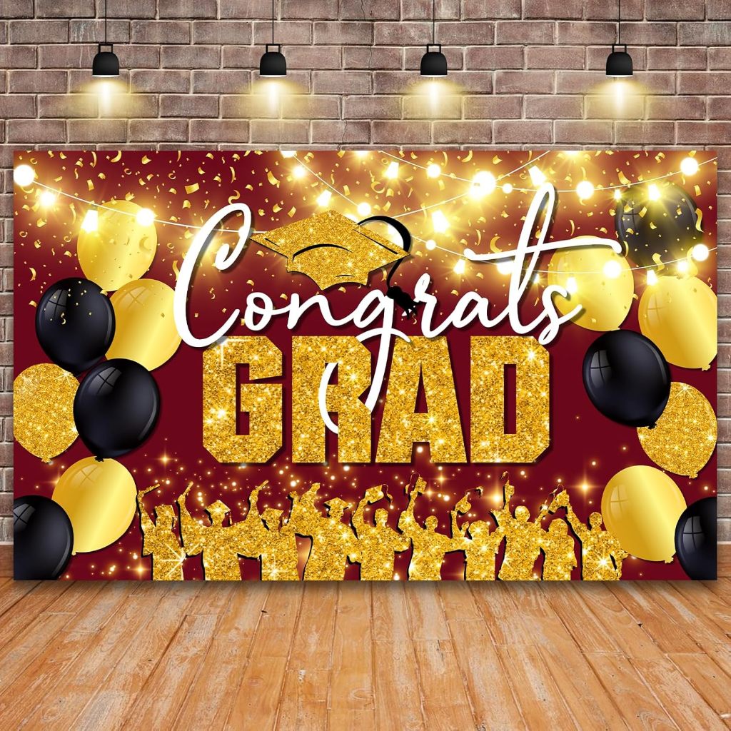 Red and Gold Class of 2025 Graduation Party Photography Backdrop ...
