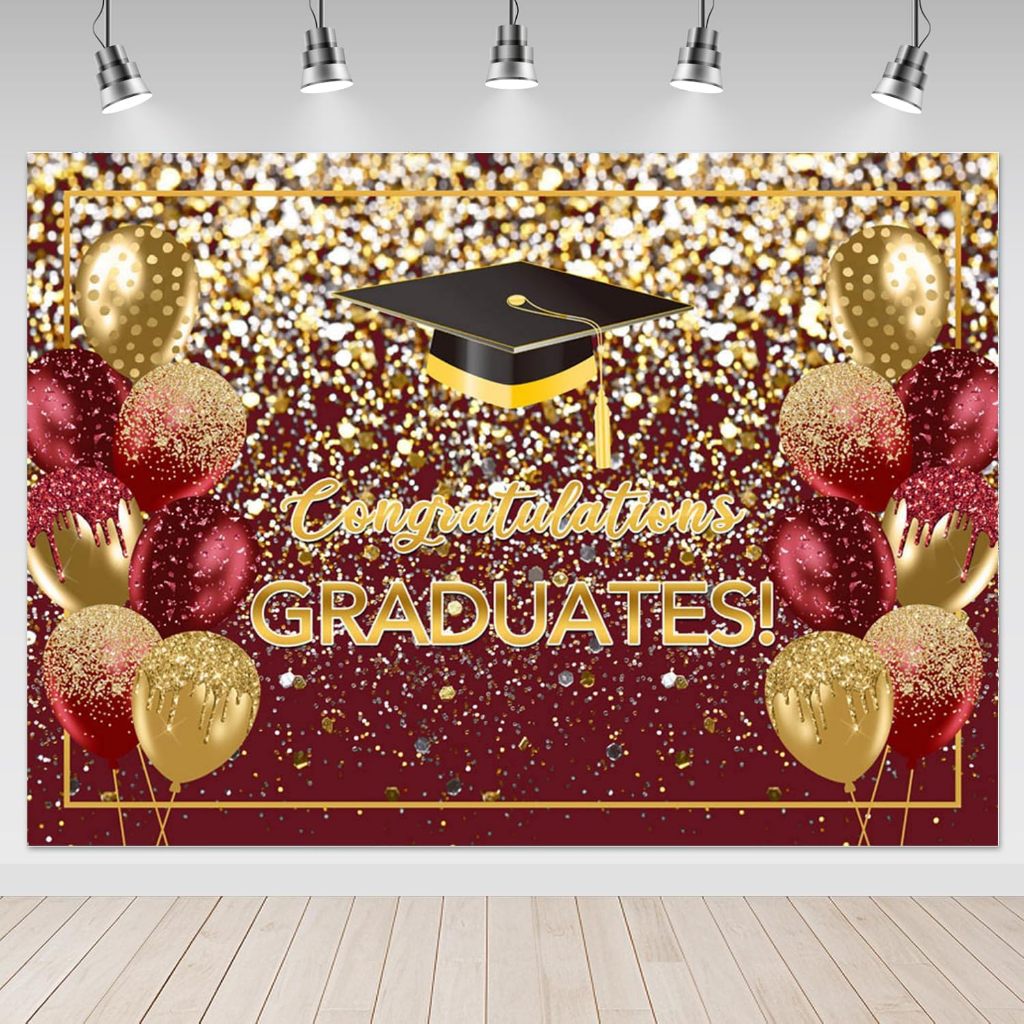 Red and Gold Graduation Photography Backdrop Burgundy and Gold Glitter ...