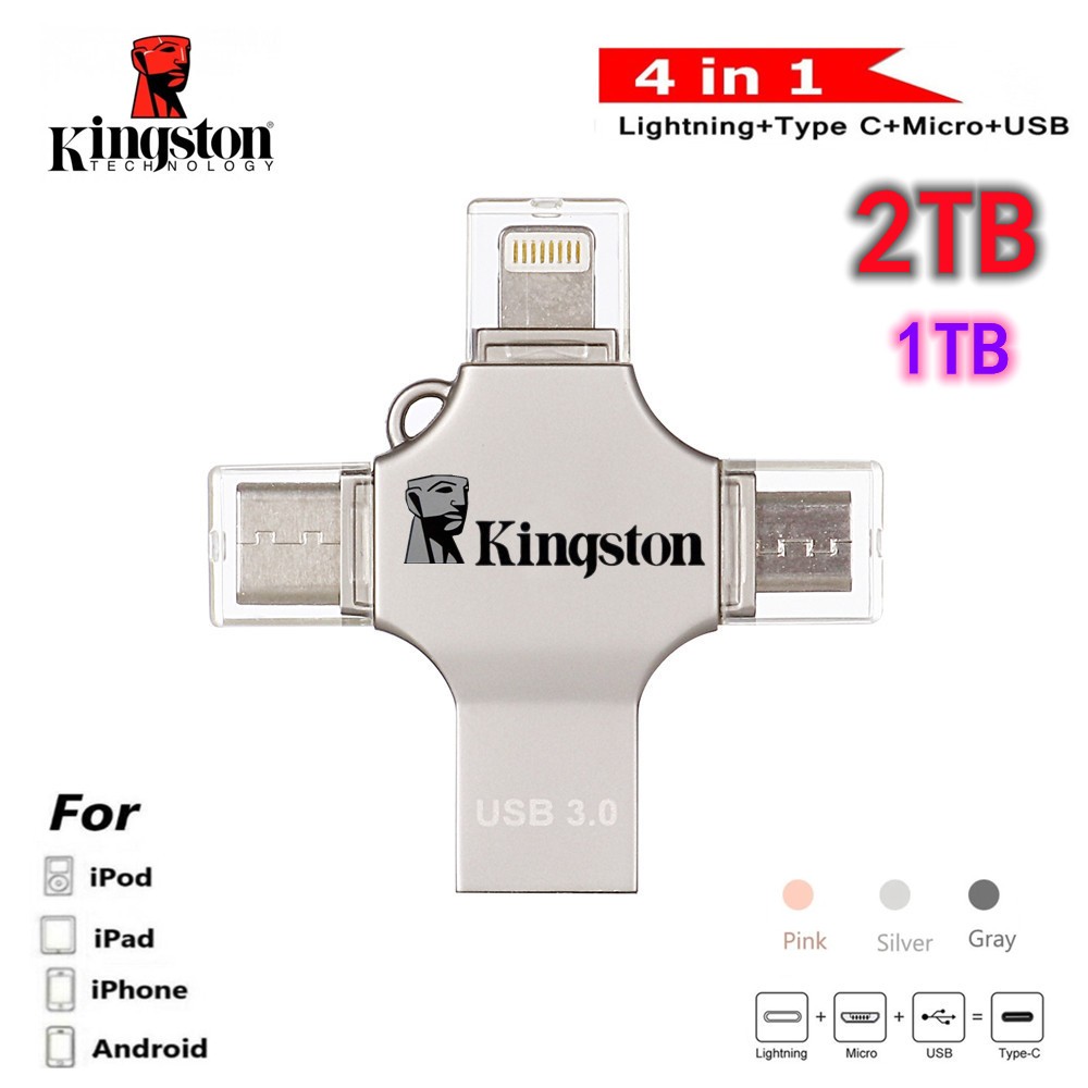2TB USB3.0 Flash Drive 4 in 1 Metal 1TB 512GB 256GB Otg Pendrive 128GB ...