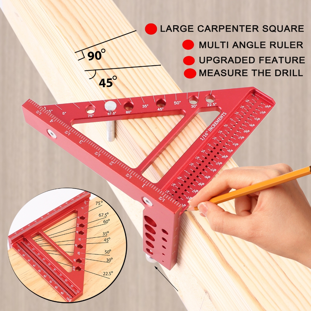 Carpenters Square Ruler 3D Multi-Angle Measuring 22.5-90 Degree Speed ...