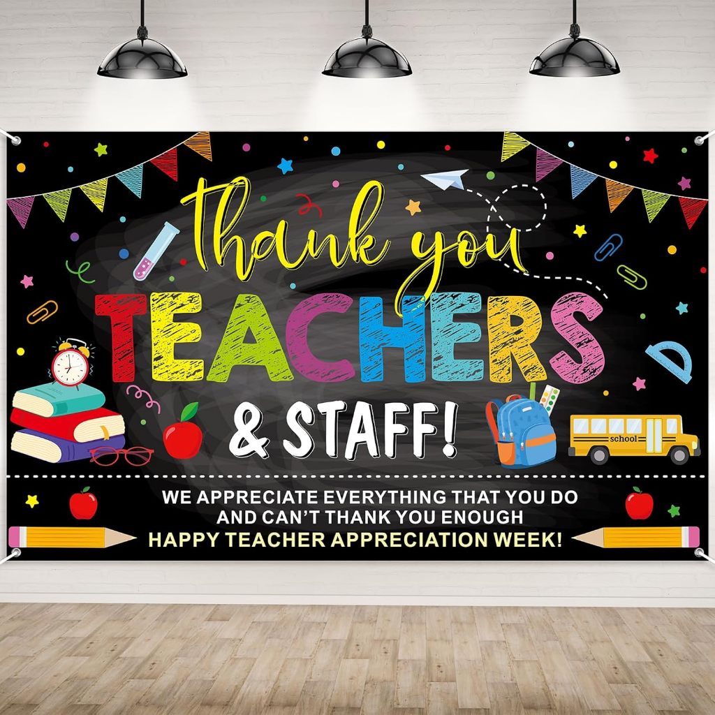 5X3ft Teacher Appreciation Week Backdrop Banner Decorations, Thank You ...