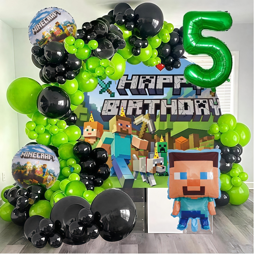 Minecraft Balloon Set Green Black Balloon with Steven Foil Balloon for ...