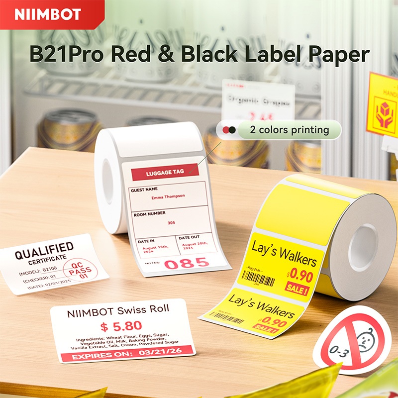 Niimbot B21 Pro exclusive red and black label paper price labels logistics labels certificate ...