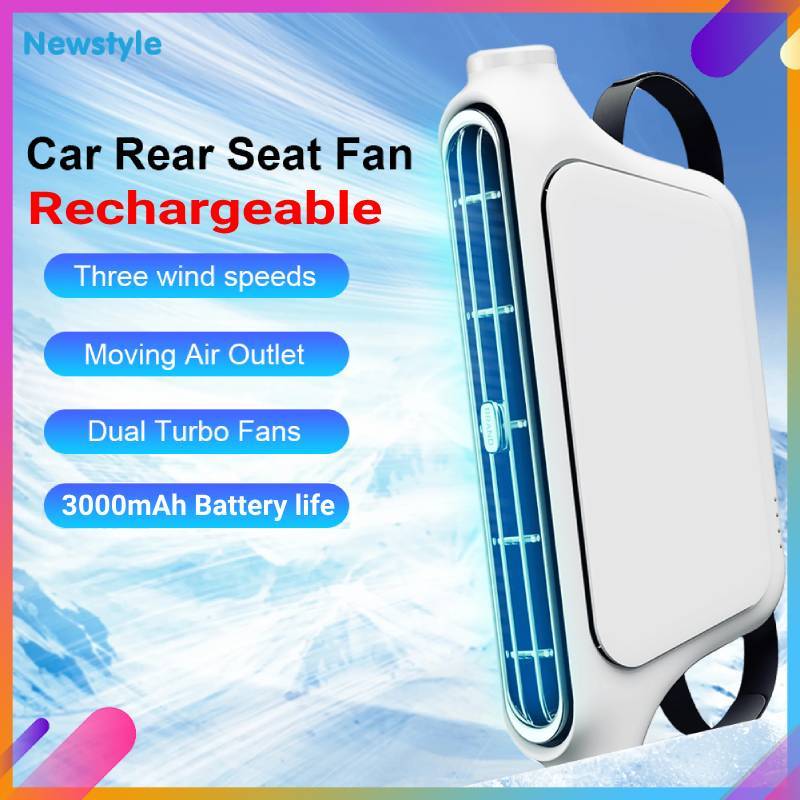 Rechargeable Car Seat Headrest Fan 3000mAh Car fan 3 Speeds Adjustable Cooling Fan 5V/2A usb ...