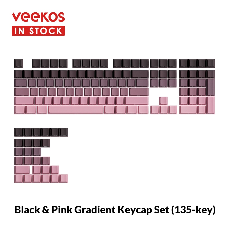 veekos Black & Pink Gradient Keycap Set (135-key), Cherry profile, PBT ...