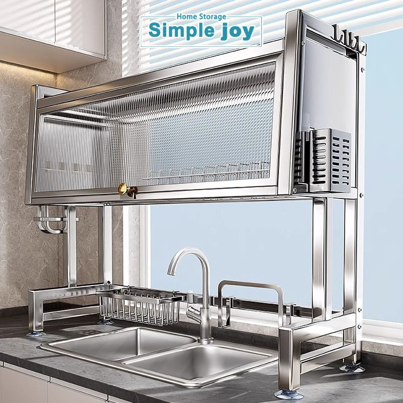SimpleJoy Stainless Steel Sink Rack with Cover 304 Over Sink Dish Rack ...