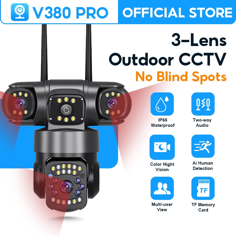 V380 Pro 6 Megapixels 3 Lens 3 Screens HD 1080P Full Color HD Night ...