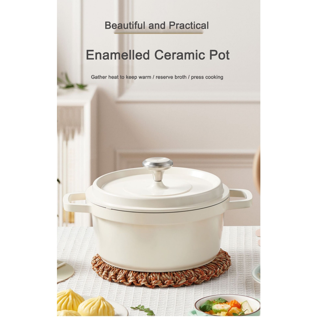 Cast Iron Enamel Pot 24CM Casserole Dutch Oven Pot Soup Pot Induction ...