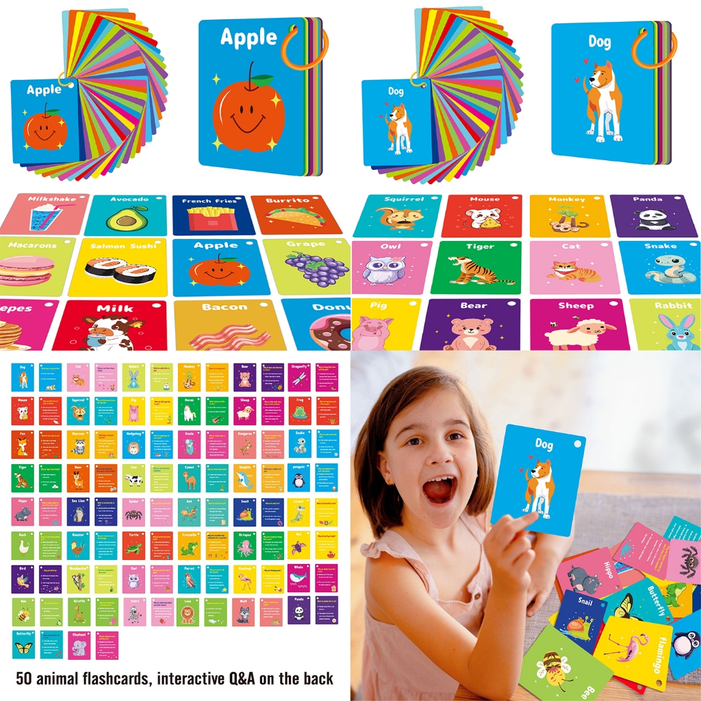 50 Cognitive Cards Children Animal Draw Cards Interactive English ...