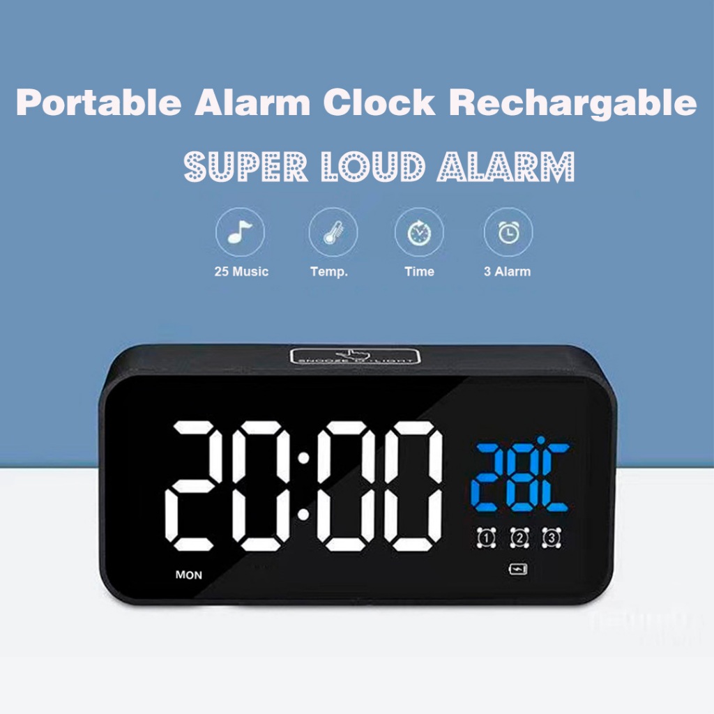 [ Rechargeable Clock Super Loud ] Portable Alarm Clock Battery Operated ...