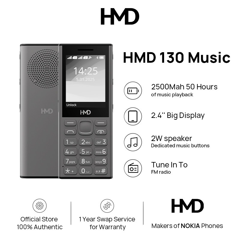 New HMD 130 Music Feature Phone 2G Nokia maker 2.4 in Display 2W Big ...