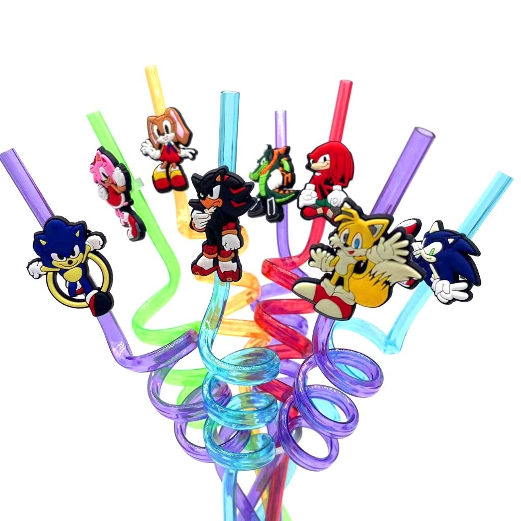 8pcs / Pack Sonic The Hedgehog Reusable Straws Plastic Drinking Straw ...