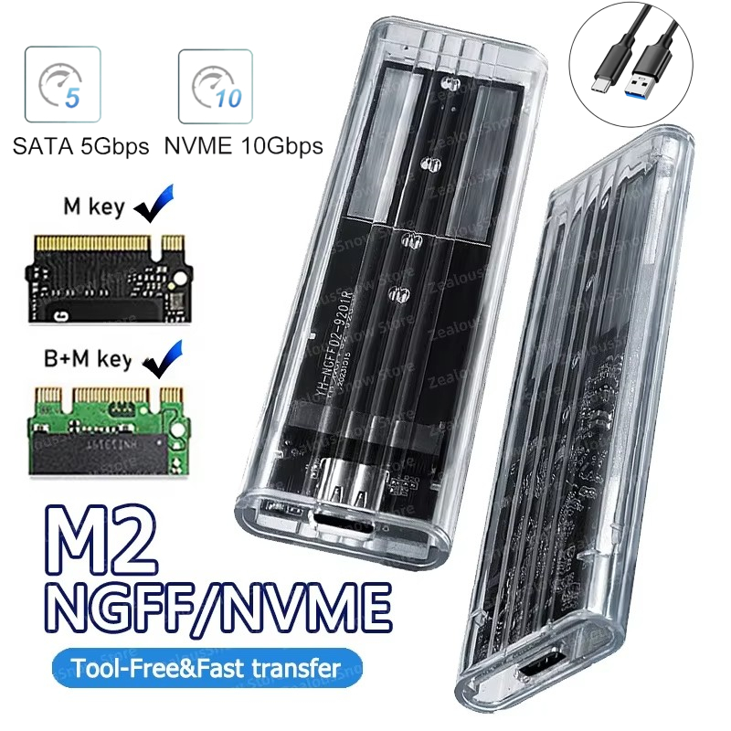M.2 NVME PCIe NGFF SATA Dual Protocol SSD Case Clear USB Type C 10Gbps PCI-E M2 SSD Transparent ...