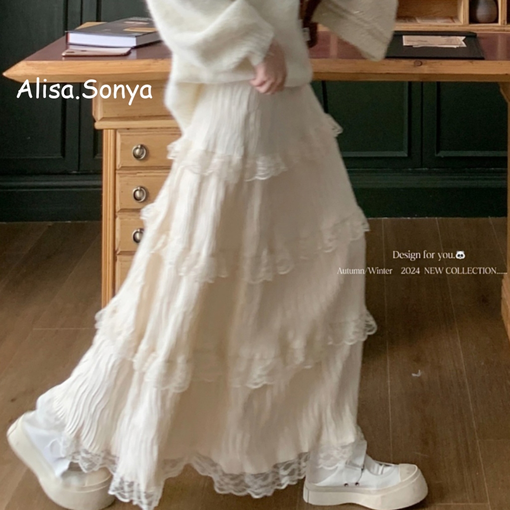 Alisa.Sonya Women's French Pleated Velvet Lace Cake Skirt Fishtail ...