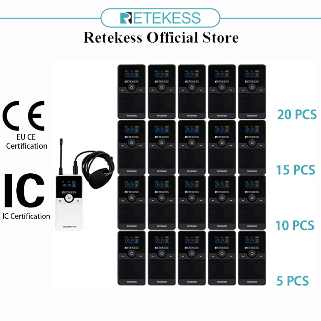 Retekess TT116 Tour Guide System Portable Wireless Receiver Simultaneous System Noise Reduction ...