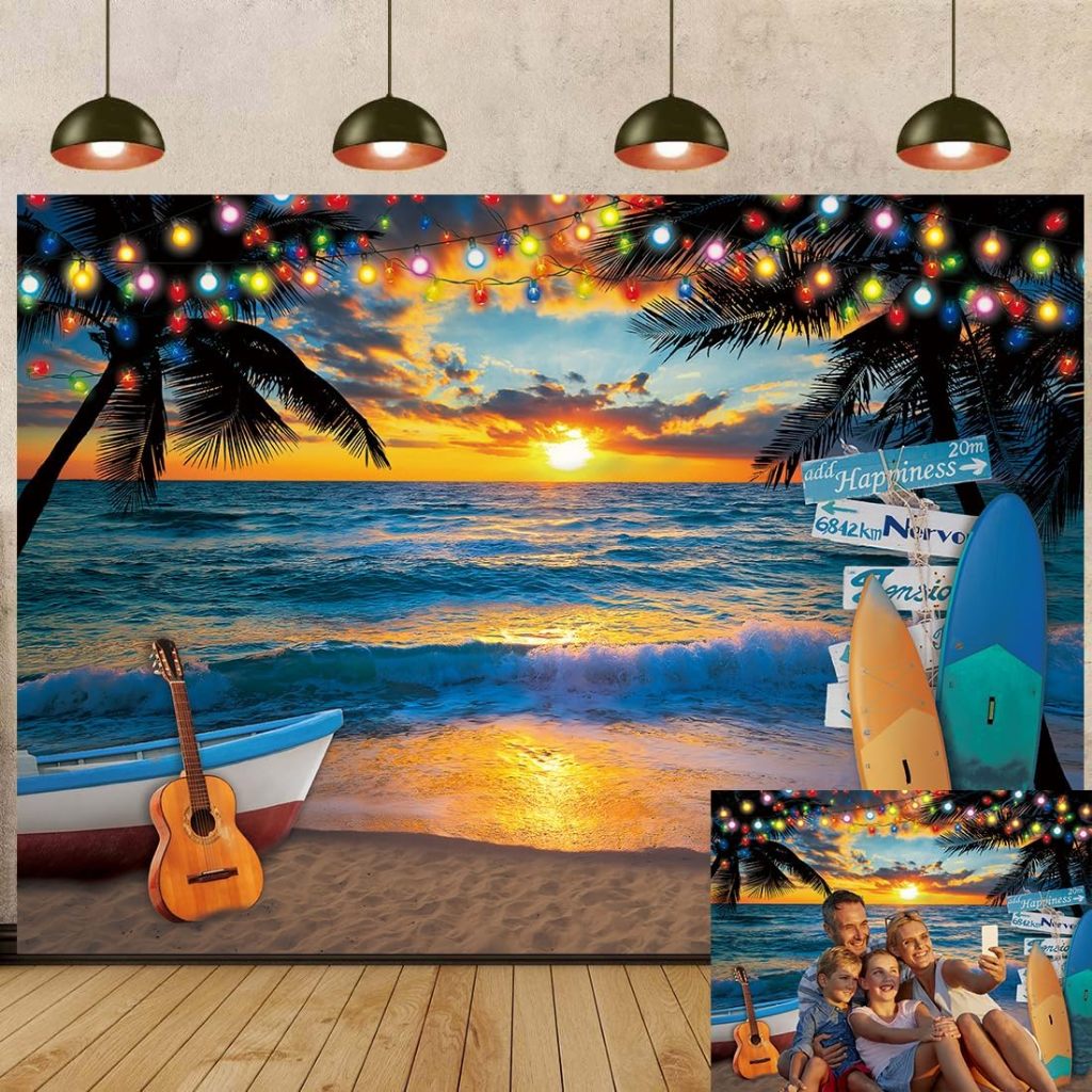Summer Seaside Sunset Photography Backdrop Beach Palm Tree Colorful ...