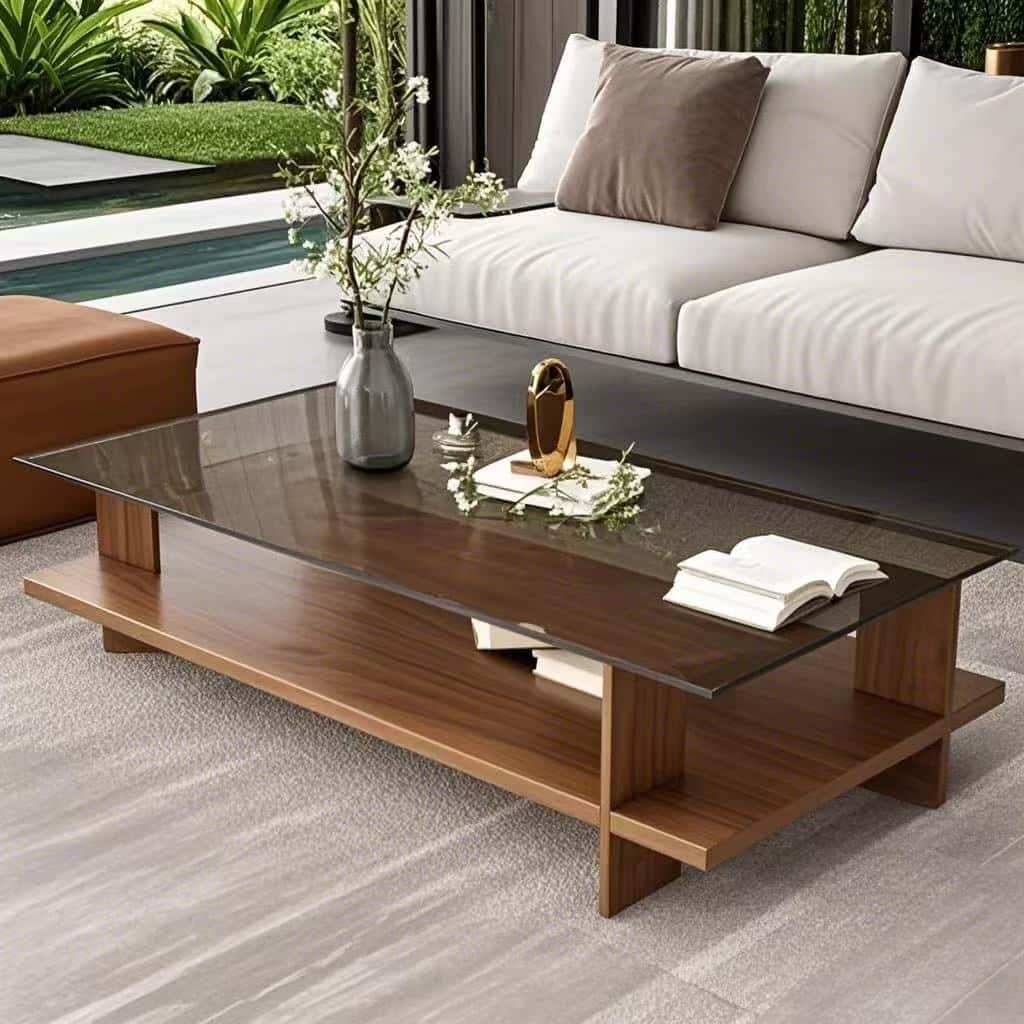 Glass Center Table For Sala Living Room Area Office Wooden Coffee Table ...