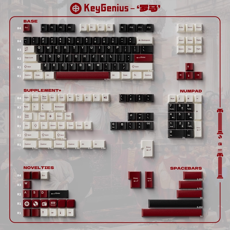 【Keycap Only】Rome Keycap 180 Keys PBT Double Shot Cherry Profile For ...
