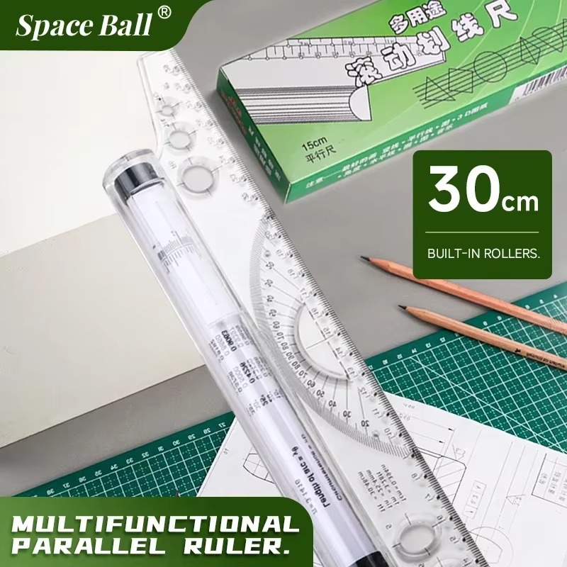 Plastic Multi-purpose Angle Parallel Ruler 30cm Rolling Pusher Roller Ruler Angle Balancing ...