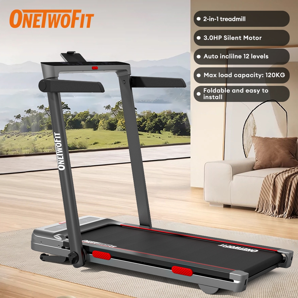OneTwoFit 2 IN 1 Electric Treadmill 3.0HP Auto Incline Multifunction ...