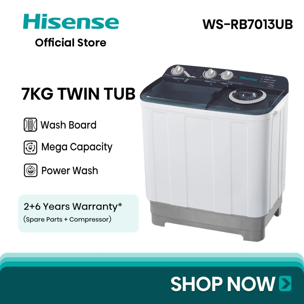 Hisense 7KG Twin Tub Washing Machine (WSRB7013UB) | Shopee Philippines