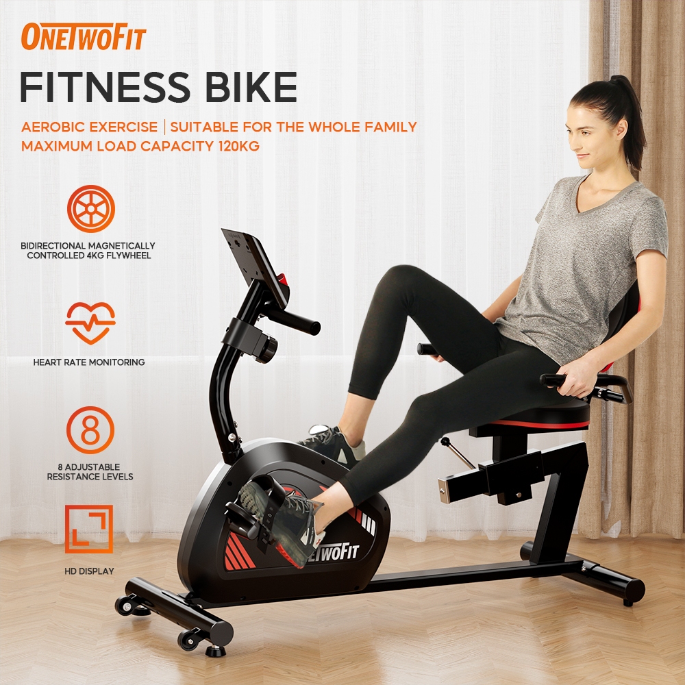 OneTwoFit Recumbent Bike Aerobic Exercise Bike Adjustable Seat Exercise ...