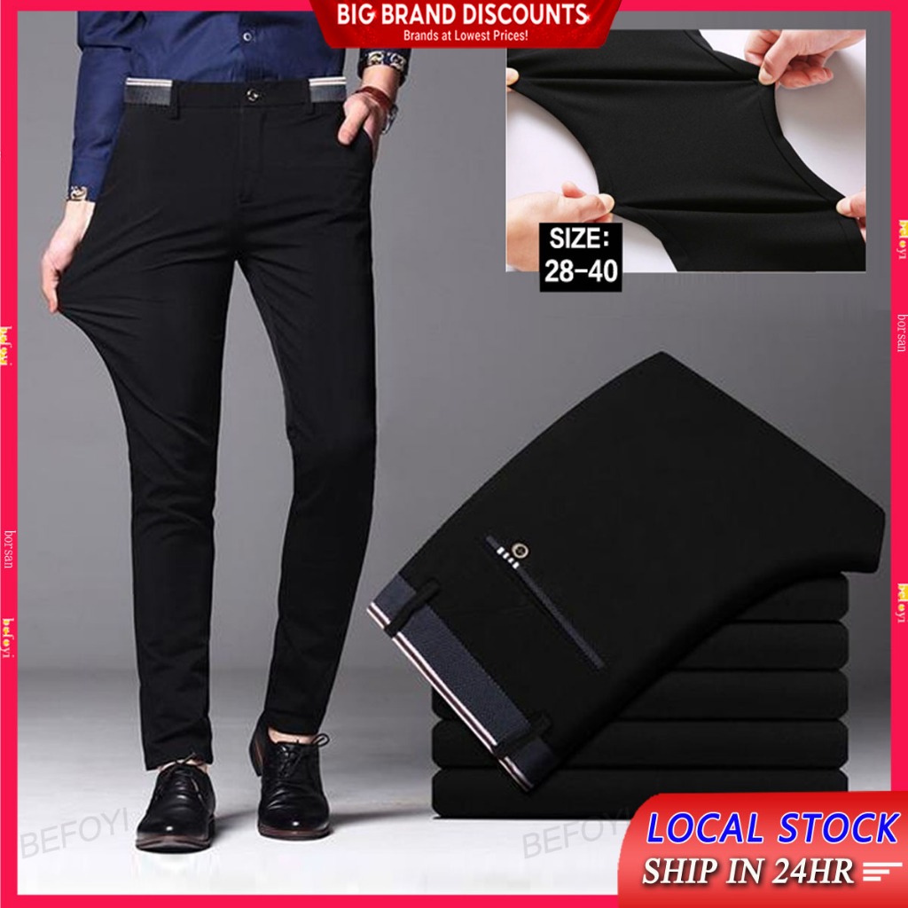 【Ready Stock】 Men's Black Slacks Business Formal Stretchable Flexible ...