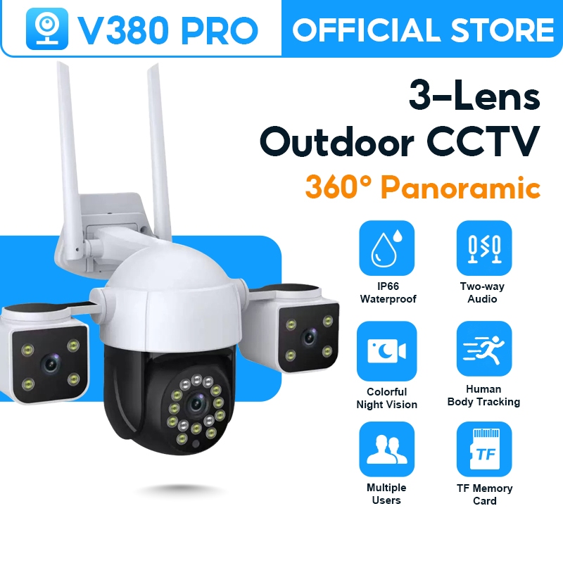V380 PRO Q29 6MP 3 Lens CCTV Camera Outdoor Waterproof Wireless WiFi 360 Panoramic Two-Way Voice ...
