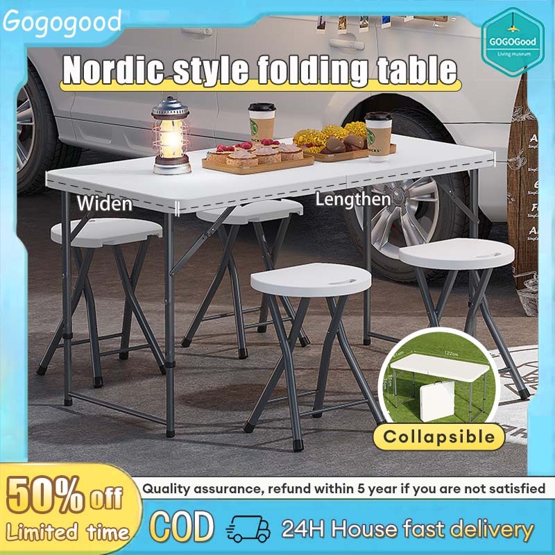 Heavy Duty Folding Table 4FT Fold-in-half Table White Steel Residential ...
