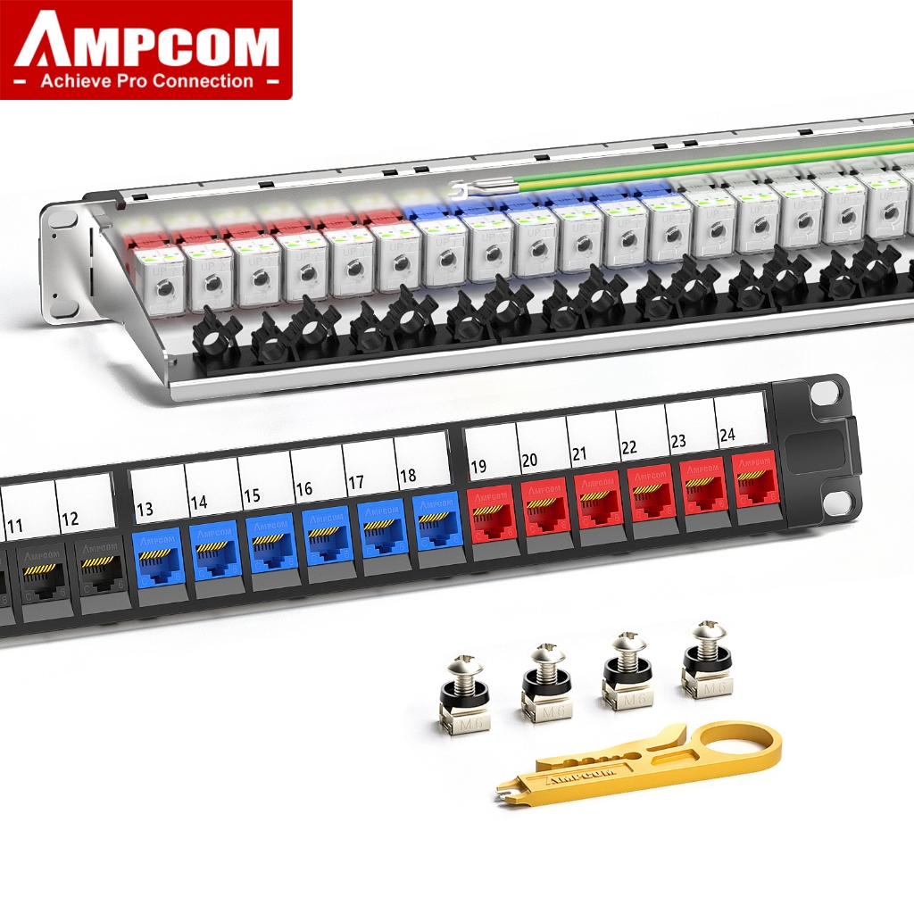 AMPCOM 1U 24-Port Keystone Patch Panel, UTP Rack-Mounted with Rear ...